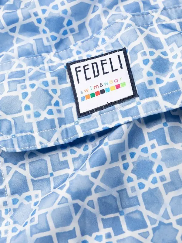 Fedeli Geometric Print Swim Shorts - Blue