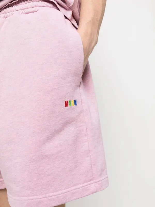 MSGM Logo-embroidered Cotton Shorts - Pink