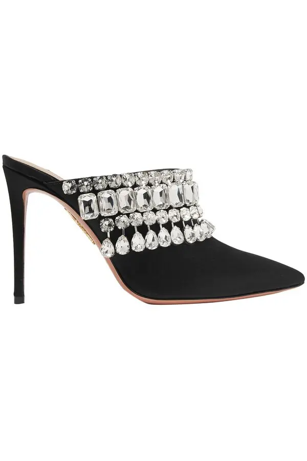 AQUAZZURA Gem Palace Crystal-embellished Satin Mules