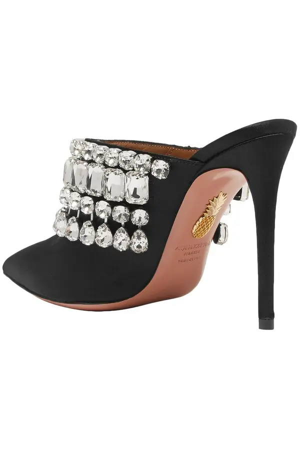 AQUAZZURA Gem Palace Crystal-embellished Satin Mules