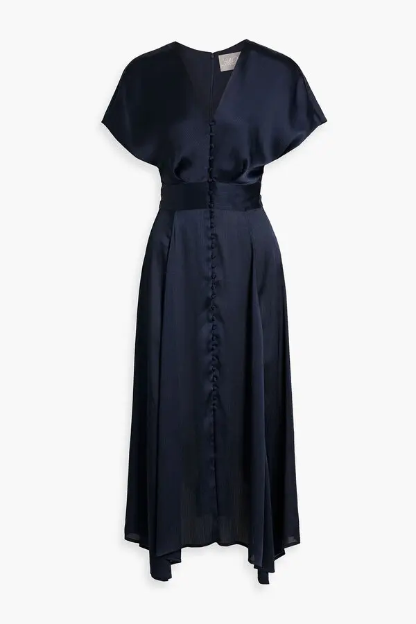 Lela Rose Asymmetric Crepon Midi Dress