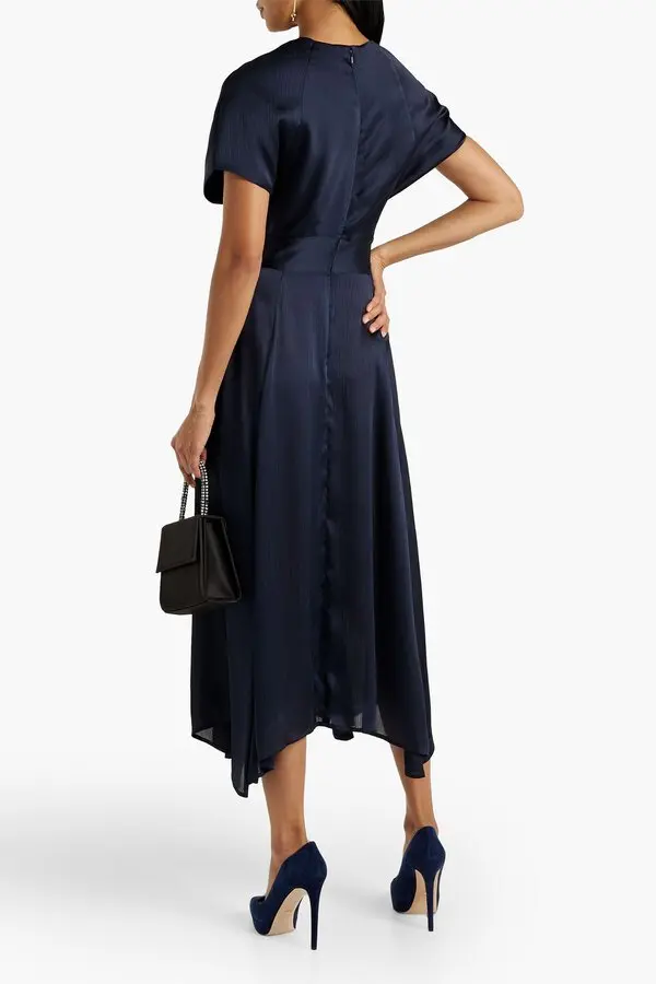 Lela Rose Asymmetric Crepon Midi Dress