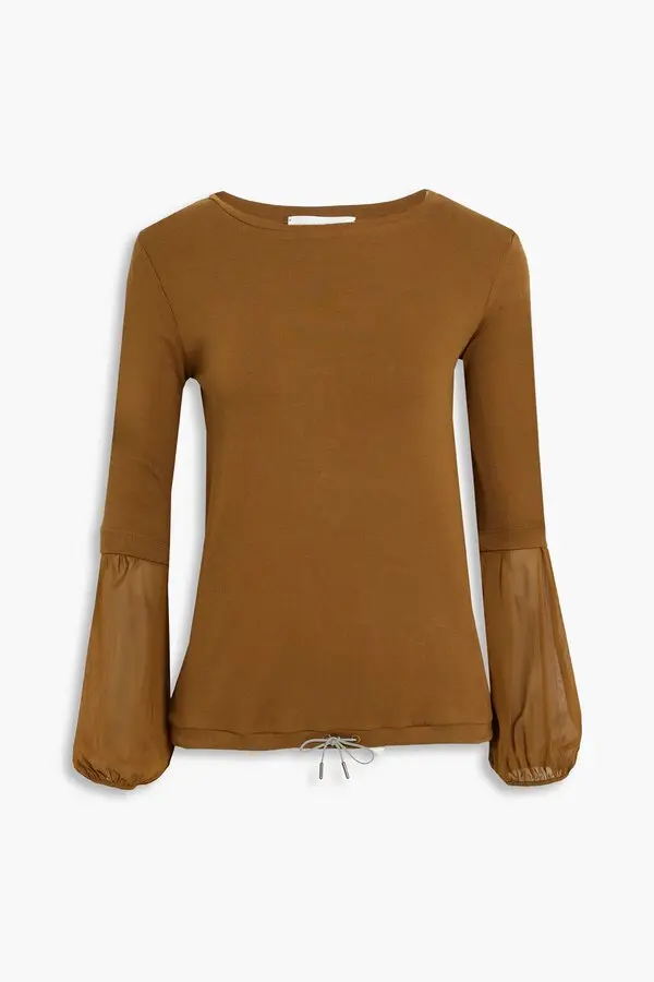 Fabiana Filippi Chiffonpaneled Ribbed Cottonblend Jersey Top - Light Brown
