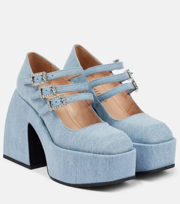 NODALETO Bulla Marietta Denim Platform Pumps - Blue