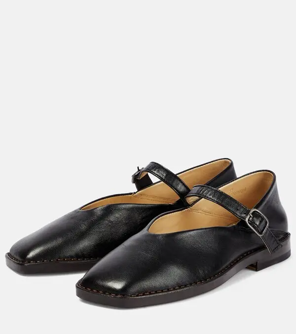 LEMAIRE Leather Mary Jane Ballet Flats - Black