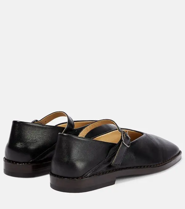 LEMAIRE Leather Mary Jane Ballerina Flats - Black