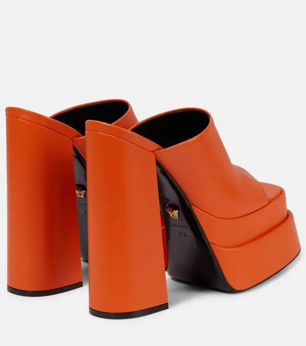 Versace Leather Platform Mules - Orange