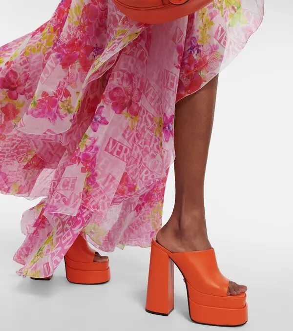 Versace Leather Platform Mules - Orange
