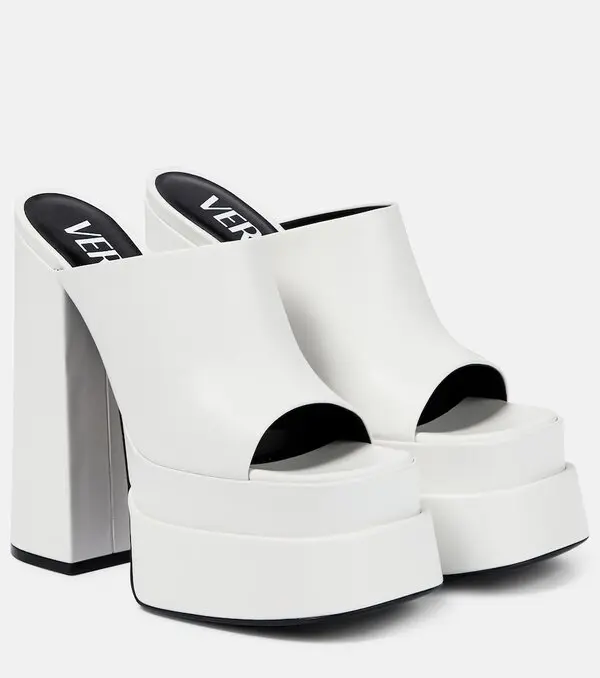 Versace Leather Platform Mules - White