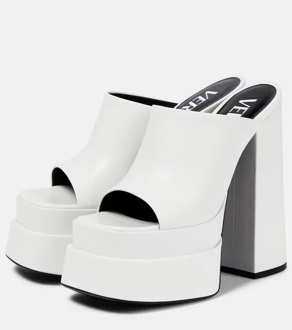 Versace Leather Platform Mules - White
