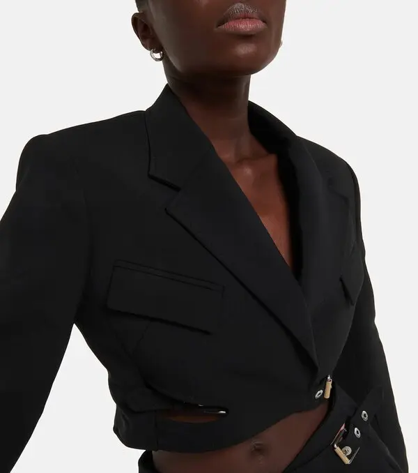 DION LEE Interlock Belted Cropped Blazer - Black