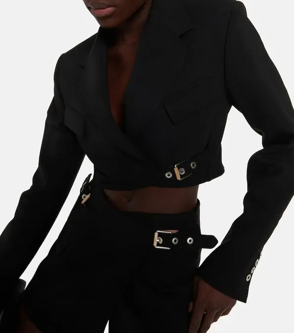 DION LEE Interlock Belted Cropped Blazer - Black
