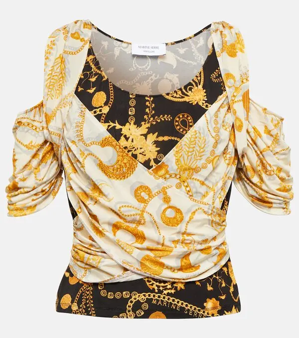 MARINE SERRE Draped Printed Cutout Top - Multicoloured