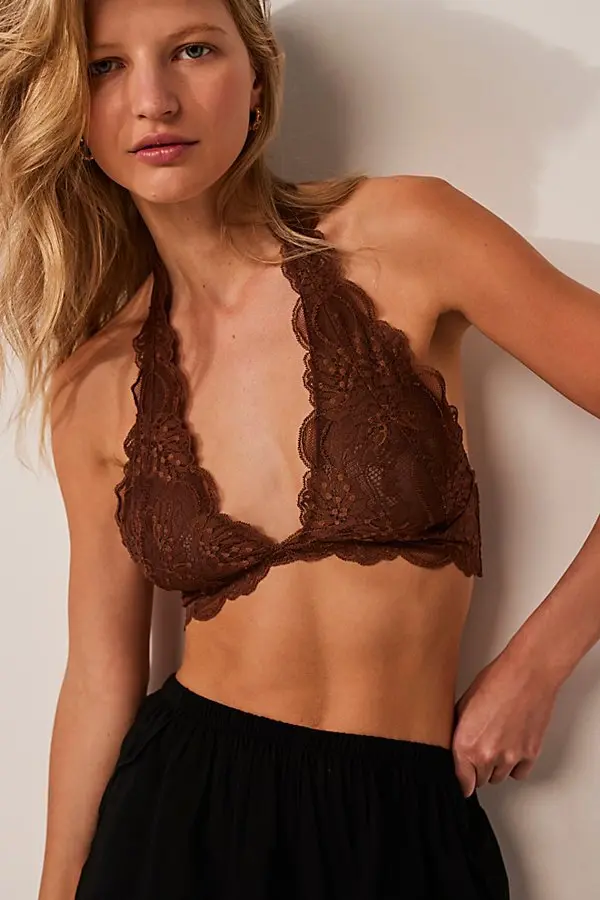 Free People Last Dance Lace Halter Bralette - Brown