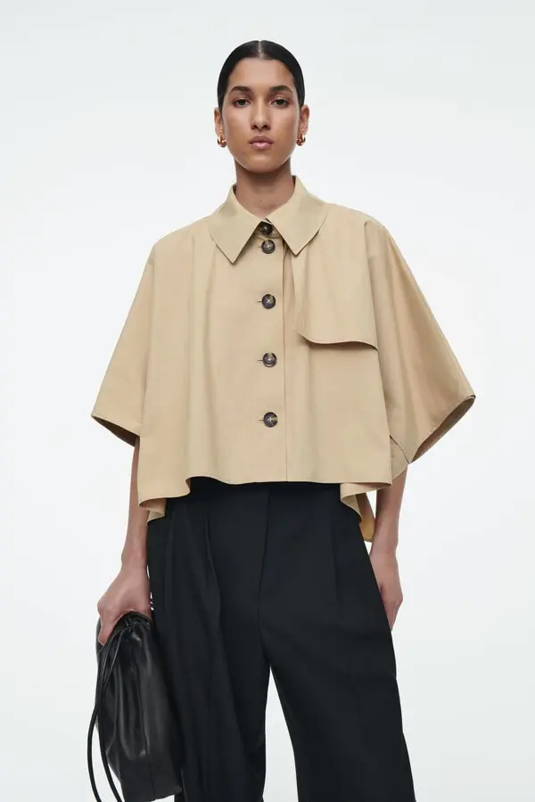 Cos Cropped Trench Coat Cape - Beige