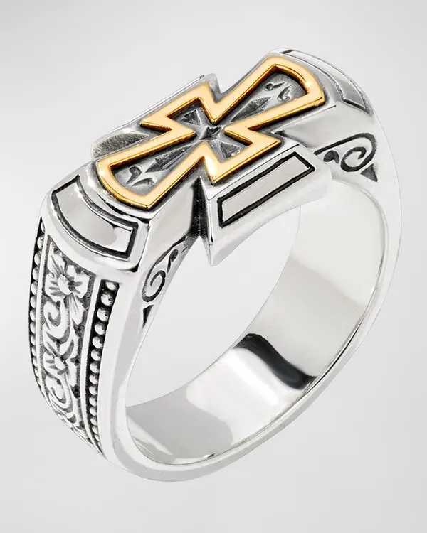 Konstantino Two-tone Cross Band Ring - Silver