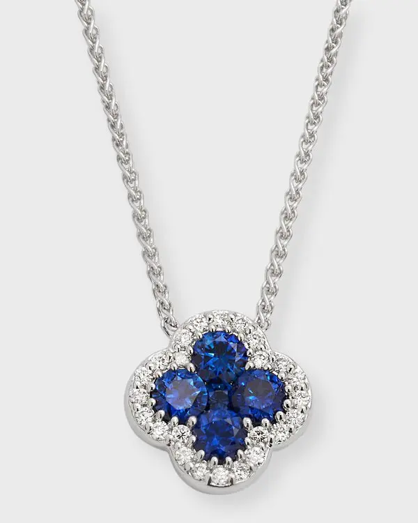 Neiman Marcus 18k White Gold Diamond And Sapphire Pendant Necklace - One-color