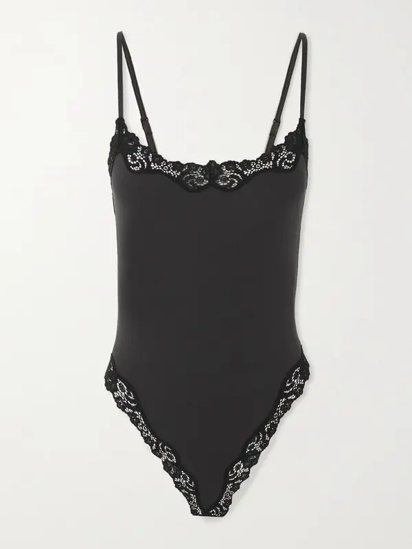 SKIMS Fits Everybody Lace-trimmed Thong Bodysuit - Black