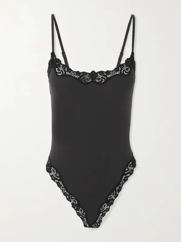 SKIMS Fits Everybody Lace-trimmed Thong Bodysuit - Black