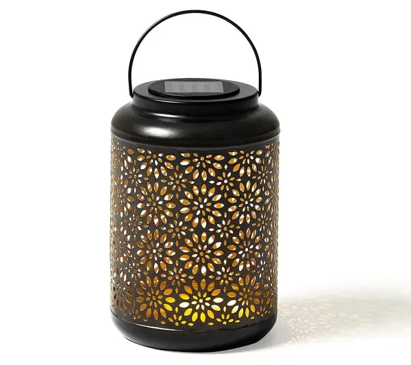 GLITZHOME Flower Cutout Led Solar Outdoor Hangi G Lantern - One-color