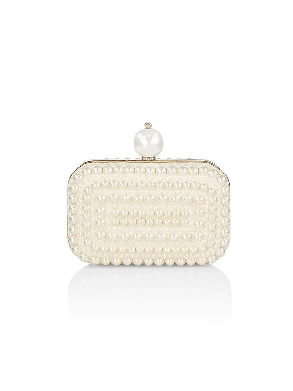 JIMMY CHOO Cloud Faux Pearl-embellished Leather Clutch - White