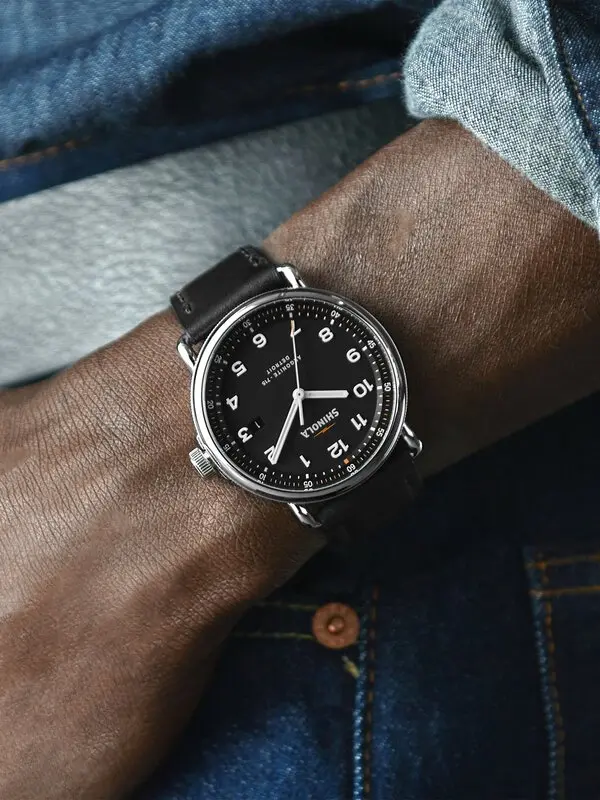 Shinola Canfield 43mm Leather Strap Watch - Black
