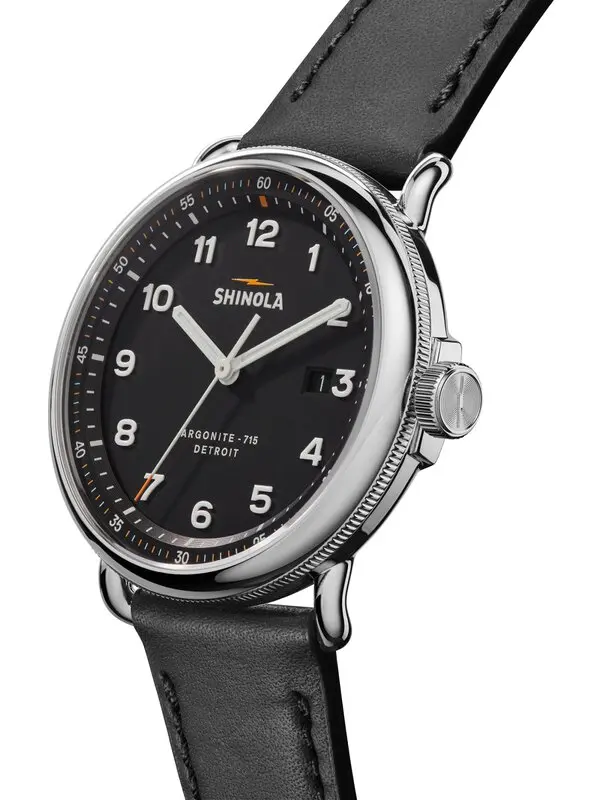 Shinola Canfield 43mm Leather Strap Watch - Black