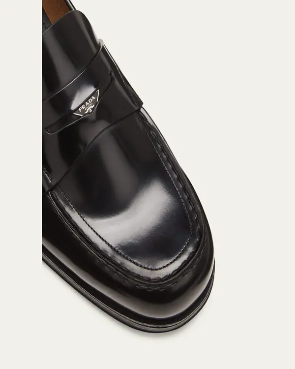 Prada Spazzolato Leather Penny Loafers