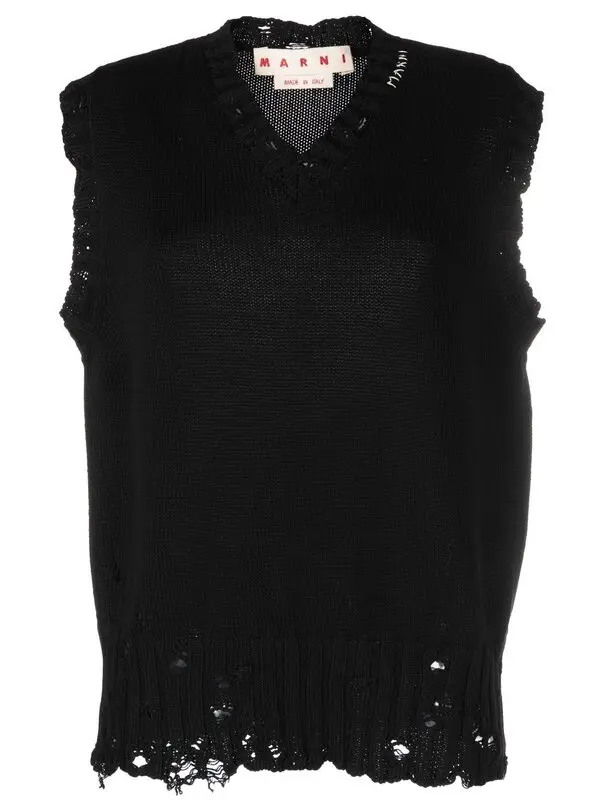 Marni V-neck Cotton Vest - Black