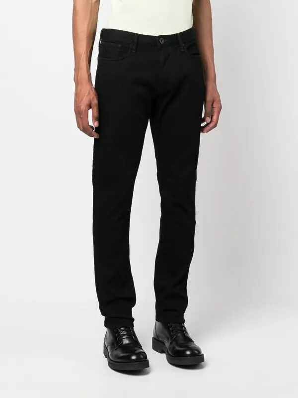 Emporio Armani Logo Plaque Slim Cut Jeans - Black