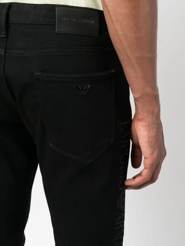 Emporio Armani Logo Plaque Slim Cut Jeans - Black