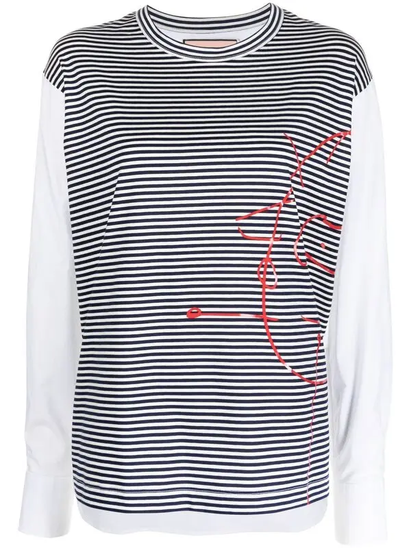 Plan C Striped Crew-neck Sweatshirt - Blue