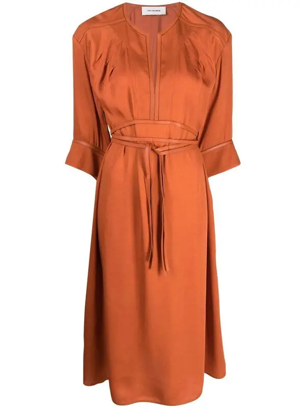 YVES SALOMON Belted-waist Midi Dress