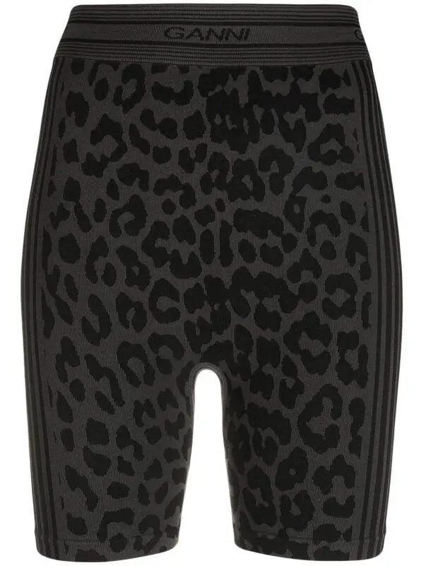 GANNI Leopard-print Bike Shorts - Black