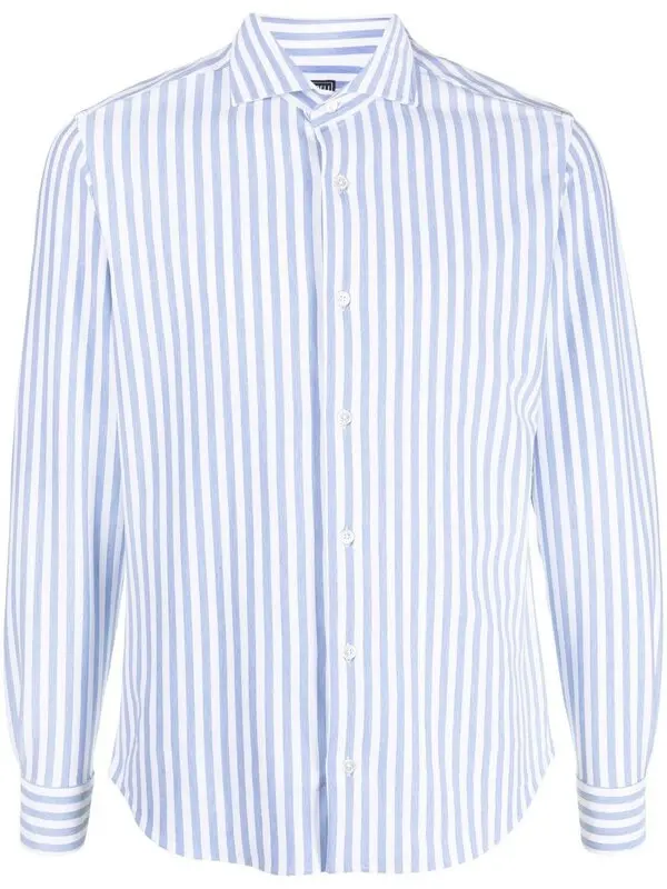 Fedeli Stripe-pattern Long-sleeve Shirt - Blue