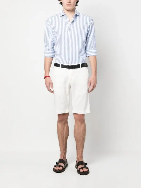 Fedeli Stripe-pattern Long-sleeve Shirt - Blue