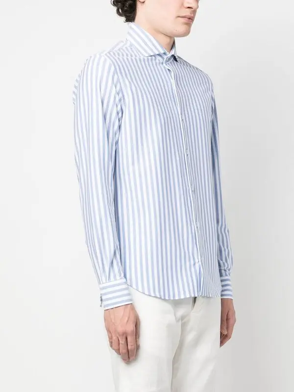 Fedeli Stripe-pattern Long-sleeve Shirt - Blue