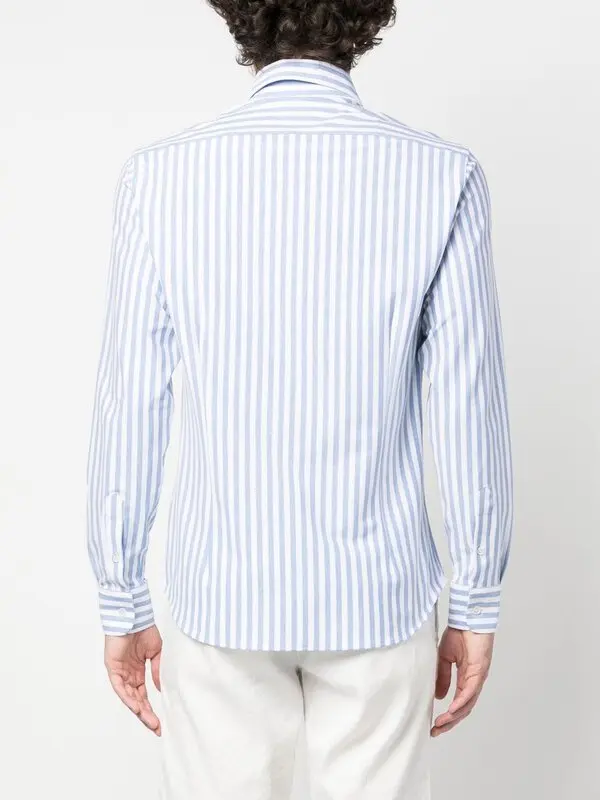 Fedeli Stripe-pattern Long-sleeve Shirt - Blue