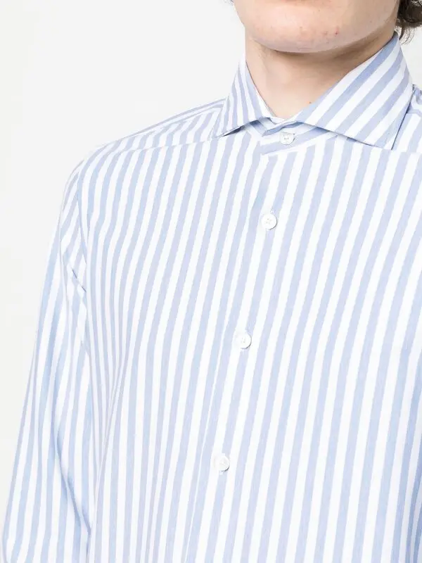 Fedeli Stripe-pattern Long-sleeve Shirt - Blue