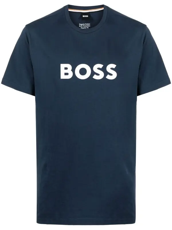 BOSS Cotton Jersey T-shirt With Logo Print - Blue
