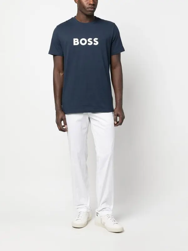 BOSS Cotton Jersey T-shirt With Logo Print - Blue