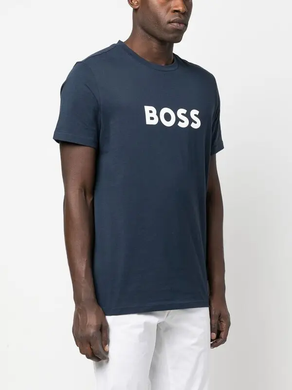 BOSS Cotton Jersey T-shirt With Logo Print - Blue