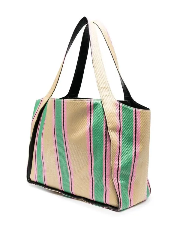 Stella McCartney Logo Striped Woven Tote Bag - Green