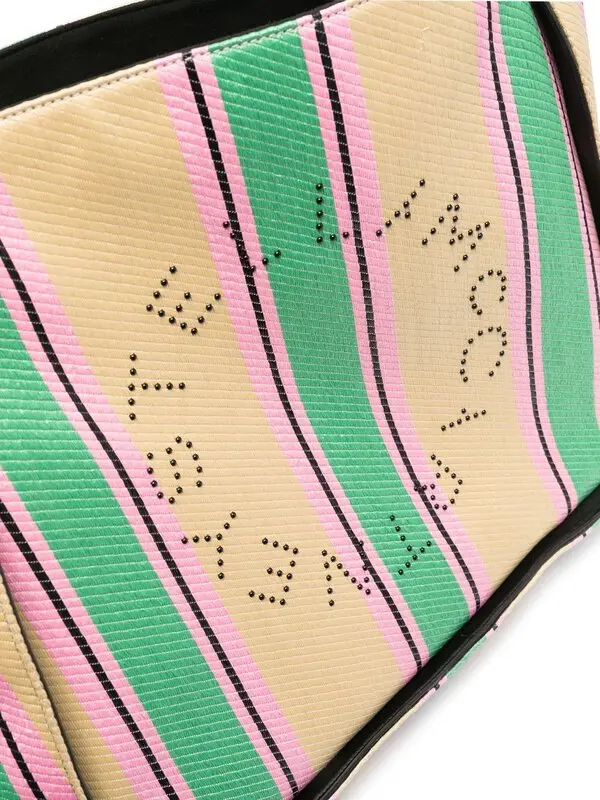 Stella McCartney Logo Striped Woven Tote Bag - Green
