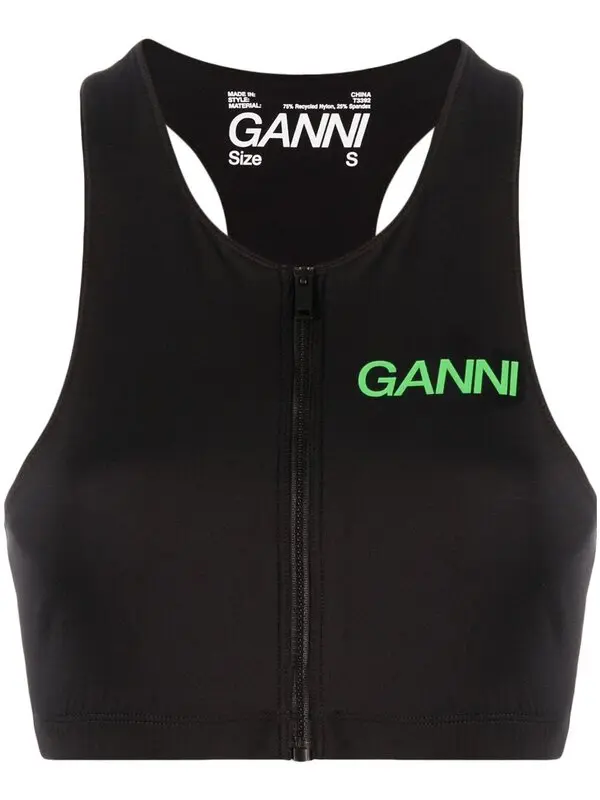 GANNI Logo-print Zip-up Top