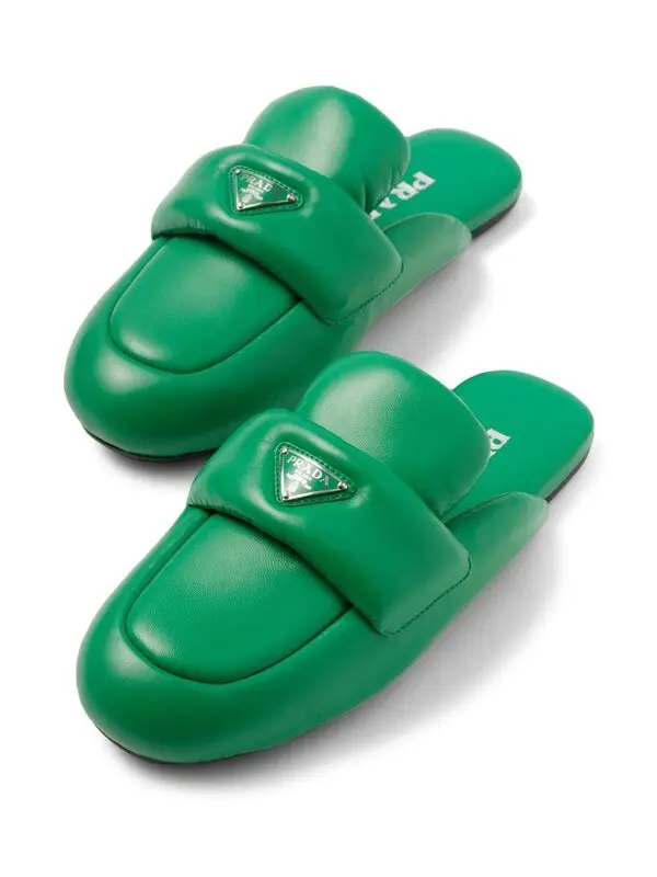 Prada Soft Nappa Leather Sabot Mules - Green | Editorialist