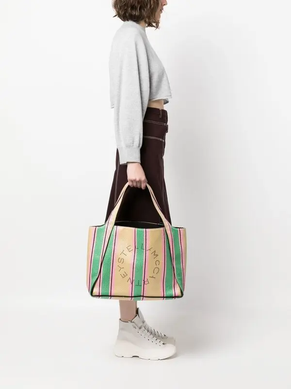 Stella McCartney Stripe-print Raffia Tote Bag - Neutrals