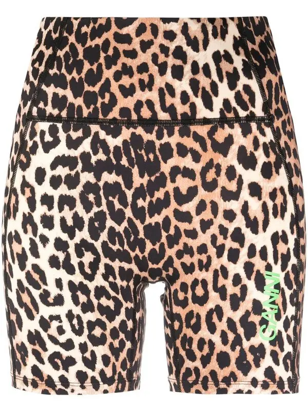 GANNI Leopard-print Cycling Shorts - Brown