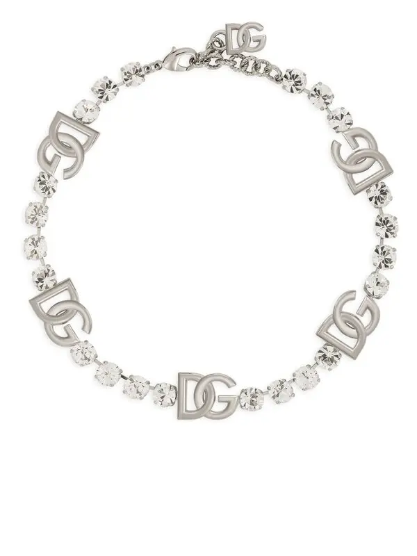 Dolce & Gabbana Dg-logo Rhinestone Necklace - Silver