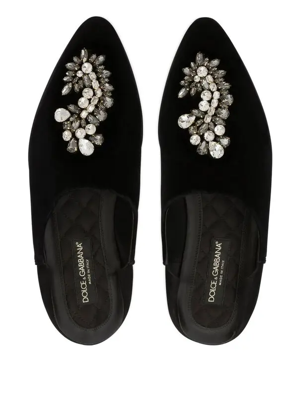 Dolce & Gabbana Brooch-detail Velvet Slippers